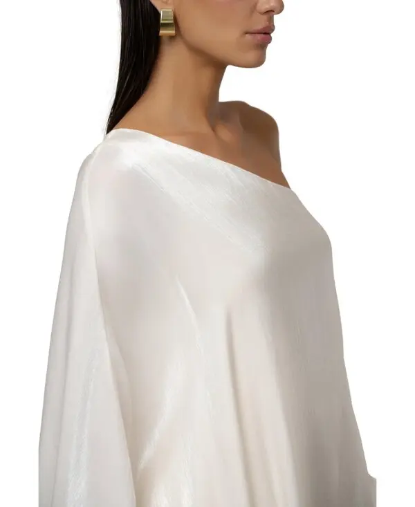 JLUXLABEL Cher Iridescent One-shoulder Top With Asymmetrical Hem - Cream