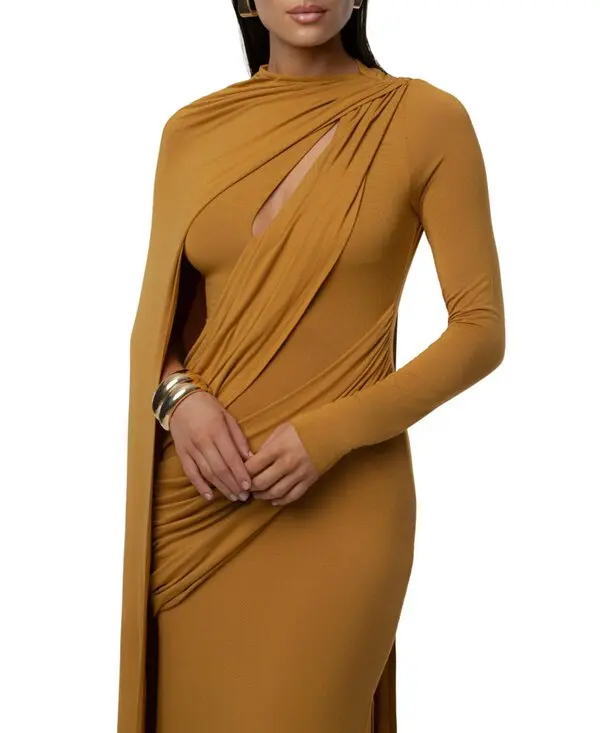JLUXLABEL Draped Elegance Cape Maxi Dress - Gold