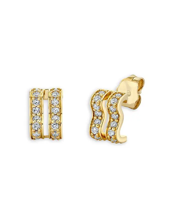 SYDNEY EVAN 14k Yellow Diamond Pave Double Wavy Stud Earrings - Gold
