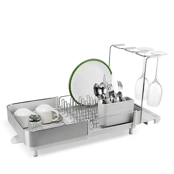JOSEPH JOSEPH Extend Steel Plus Expandable Dish Rack With Wine Glass Holder Light Stone - White