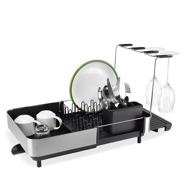 JOSEPH JOSEPH Extend Steel Plus Expandable Dish Rack With Wine Glass Holder - Black