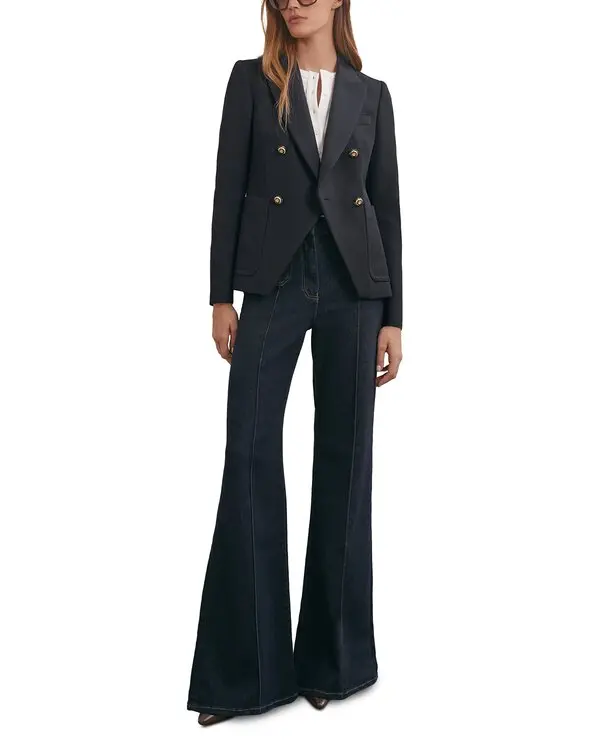 REISS Double Breasted Wool-blend Twill Blazer - Navy