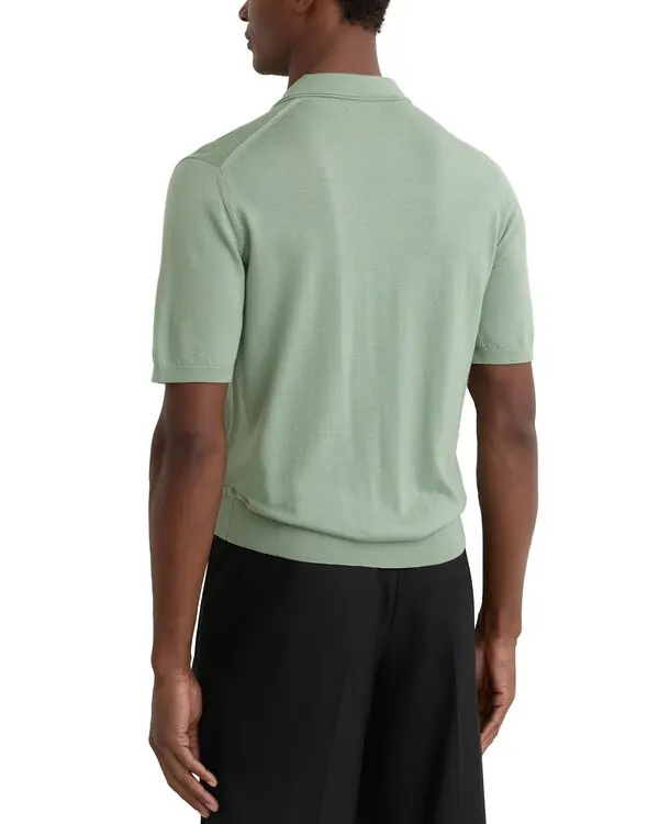 REISS Duchie Short Sleeve Open Collar Merino Polo Shirt - Light Sage