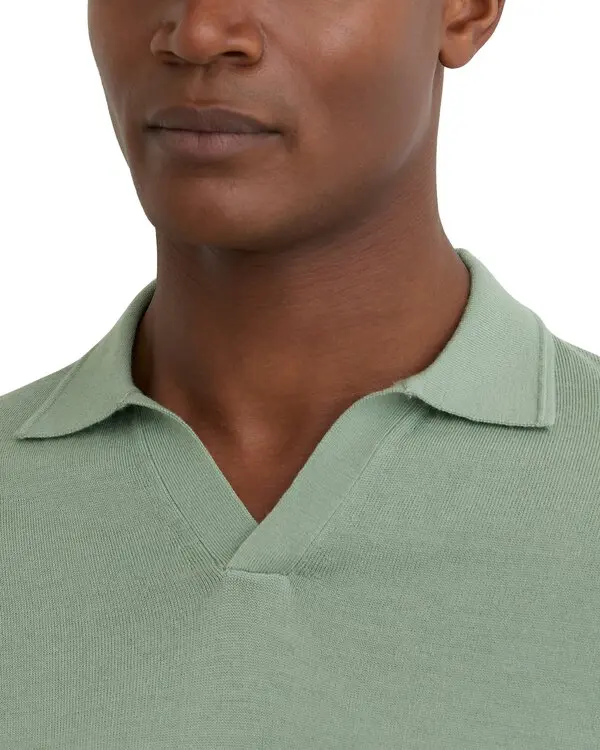 REISS Duchie Short Sleeve Open Collar Merino Polo Shirt - Light Sage