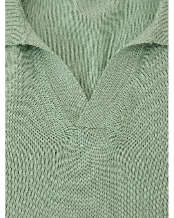 REISS Duchie Short Sleeve Open Collar Merino Polo Shirt - Light Sage