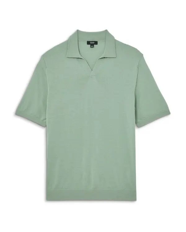 REISS Duchie Short Sleeve Open Collar Merino Polo Shirt - Light Sage