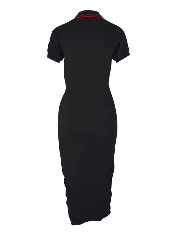 knee length dresses for ladies Pulling Ruched S/S Polo V-Hem Midi Dress