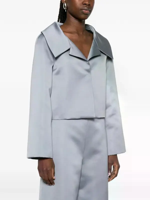 P.a.r.o.s.h Cropped Jacket With Wide Sleeves And Pointed Collar - Blue