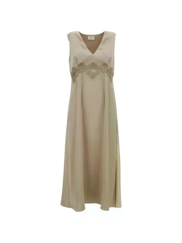 P.a.r.o.s.h Lace-detail V-neck Midi Dress - Neutrals