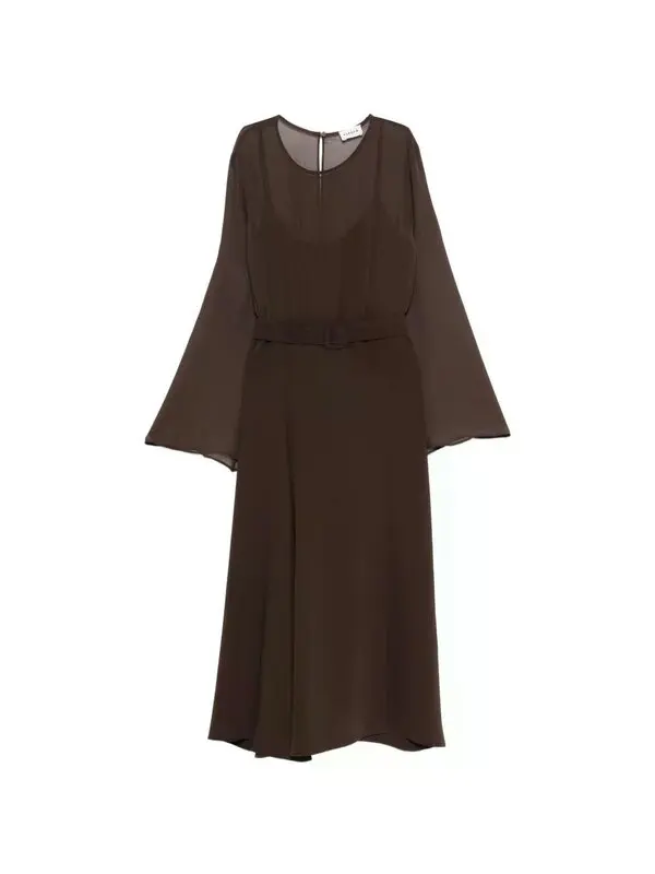 P.a.r.o.s.h Belted Midi Dress With Sheer Bell Sleeves - Brown