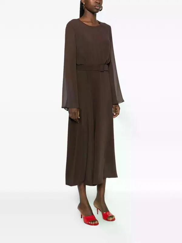 P.a.r.o.s.h Belted Midi Dress With Sheer Bell Sleeves - Brown