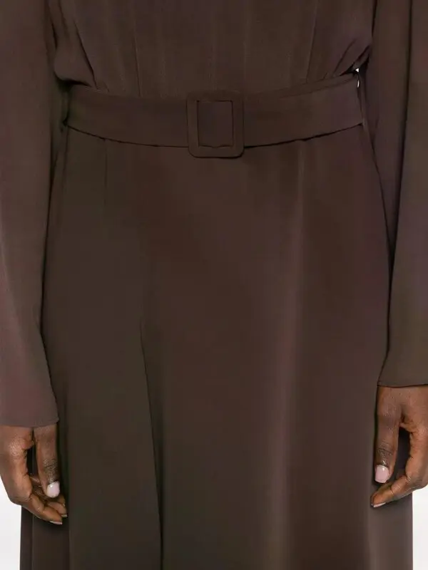 P.a.r.o.s.h Belted Midi Dress With Sheer Bell Sleeves - Brown