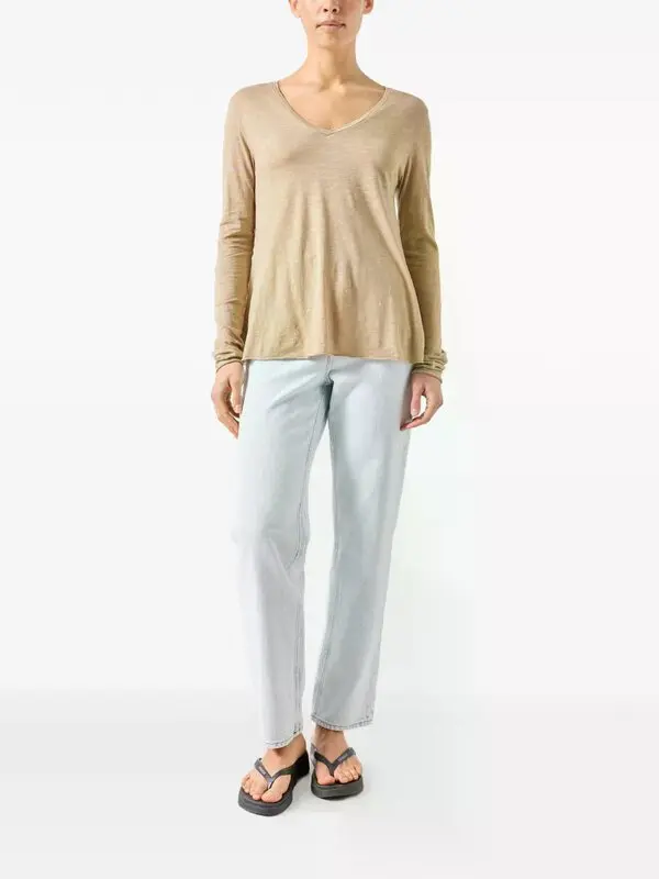American Vintage Jacksonville Long-sleeve V-neck T-shirt - Neutrals