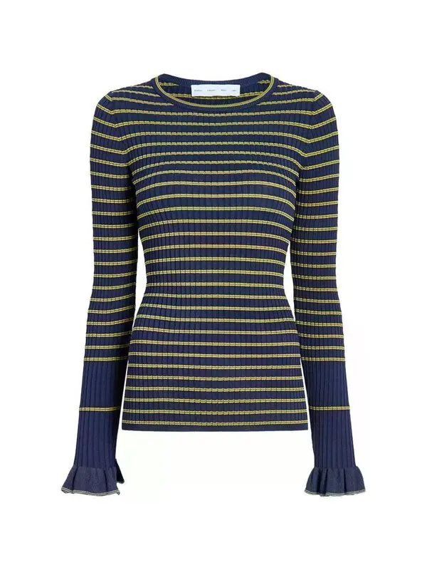 Proenza Schouler White Label Striped Ruffled Sweater - Blue