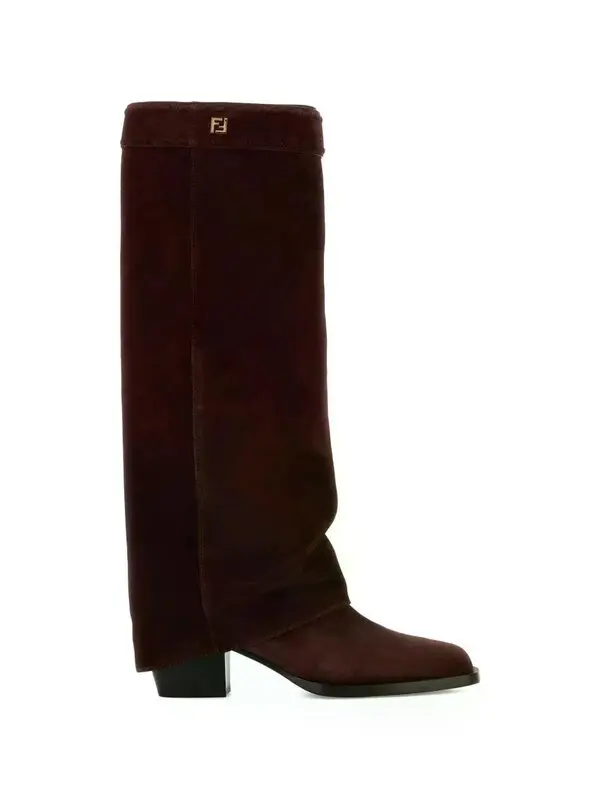 Fendi Minerva Logo-plaque Square Toe Block Heel Boots - Brown