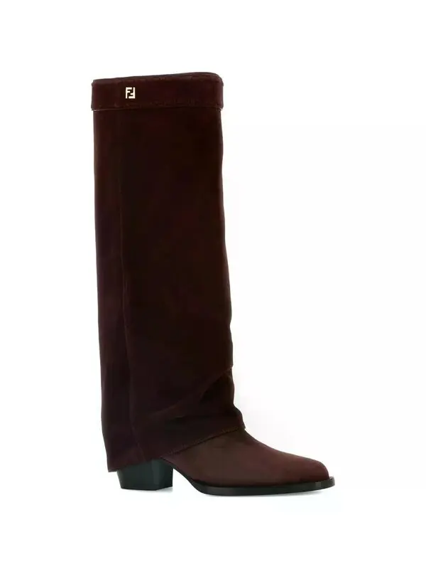 Fendi Minerva Logo-plaque Square Toe Block Heel Boots - Brown