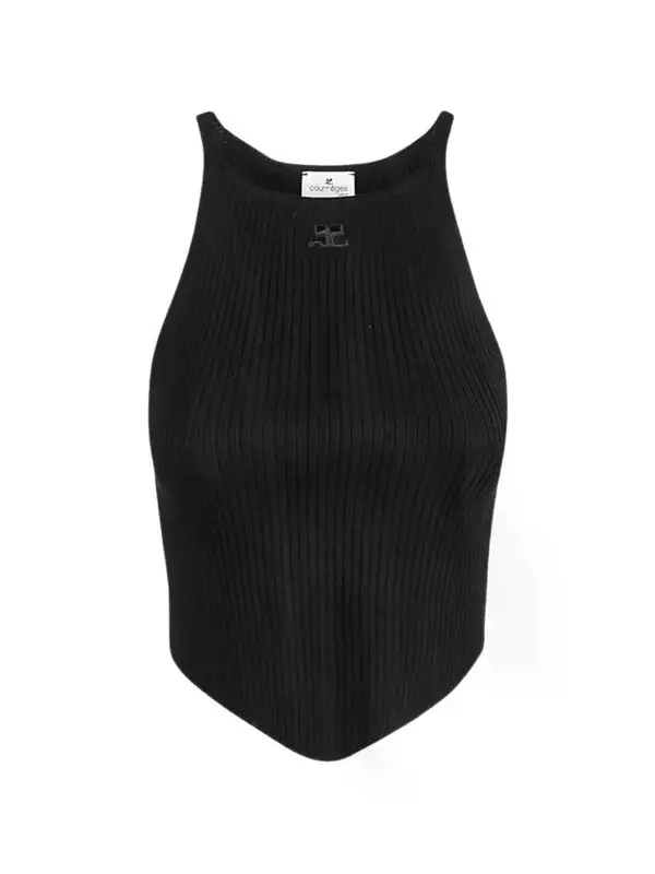 COURREGES Embroidered Knit Top - Black
