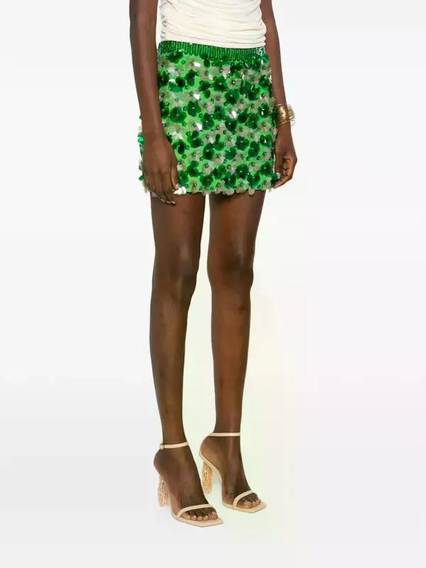 P.a.r.o.s.h Sequin-embellished Floral Mini Skirt - Green