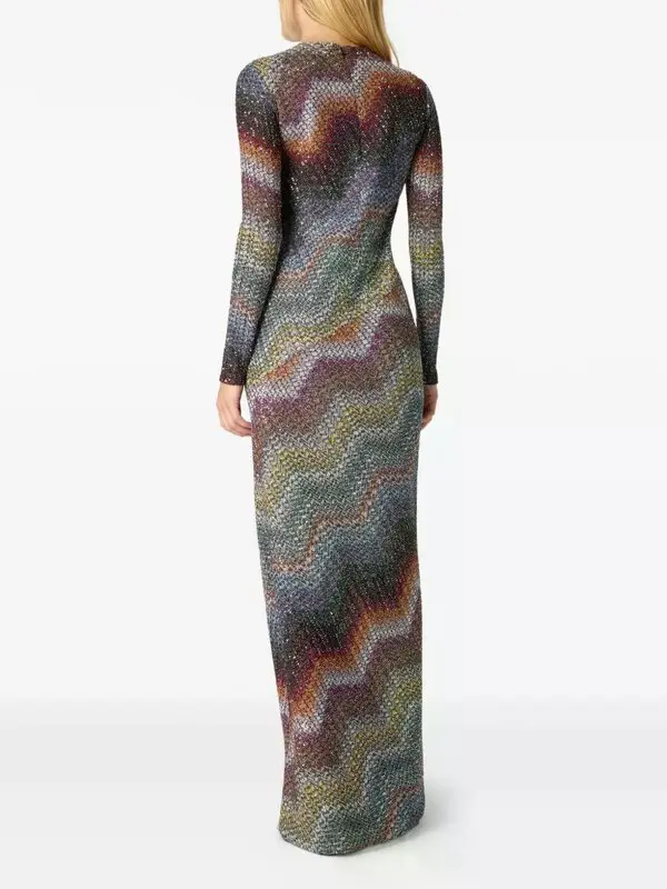 Missoni Zigzag Pattern Long-sleeved Maxi Dress
