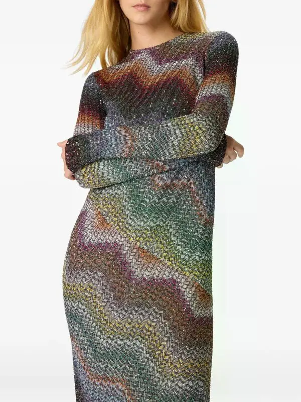 Missoni Zigzag Pattern Long-sleeved Maxi Dress