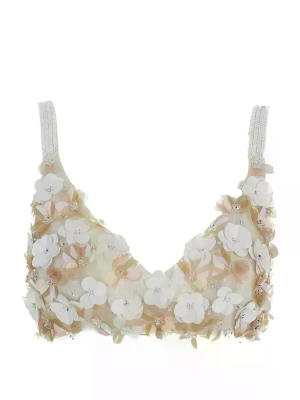 P.a.r.o.s.h Floral-embellished Sequin Top - Neutrals