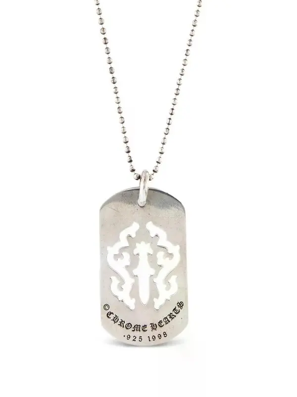 Chrome Hearts Cut-out Cross Dog Tag Pendant Necklace - Silver