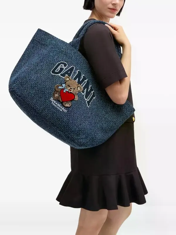 GANNI Medium Denim Graphic Tote Bag