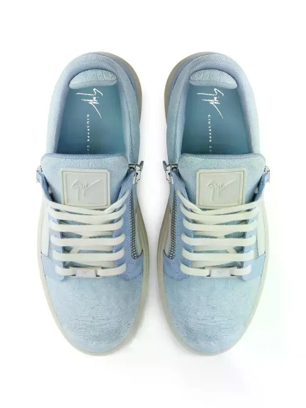 GIUSEPPE ZANOTTI Zip-detail Washed Denim Sneakers - Blue