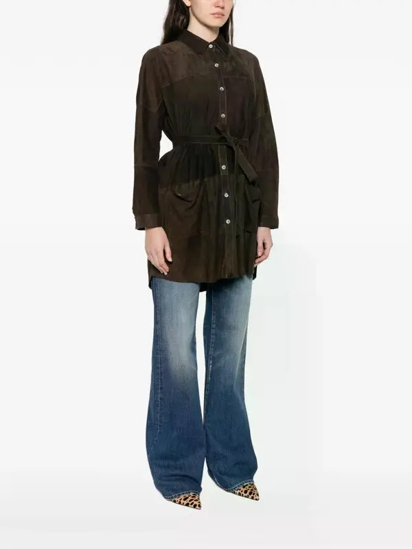 GIORGIO BRATO Paneled Long Sleeve Shirt - Brown