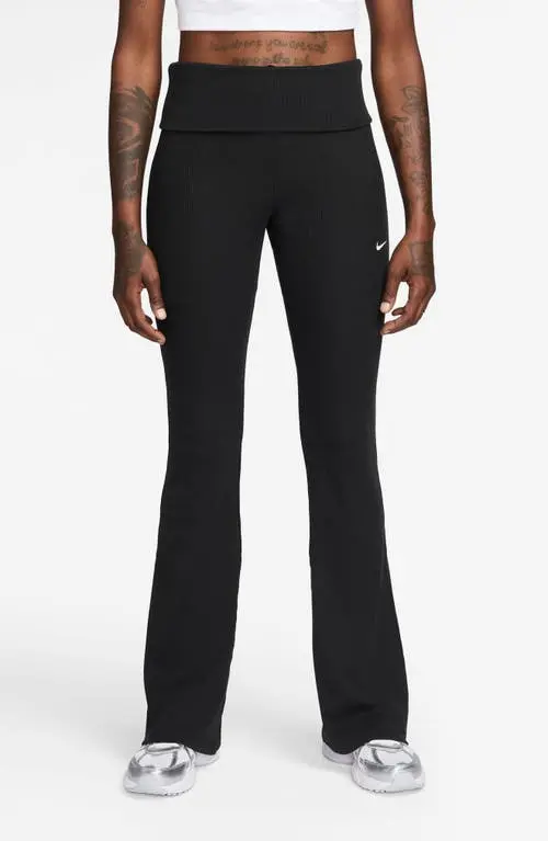 Nike Chill Rib Knit Flare Pants - Black/sail