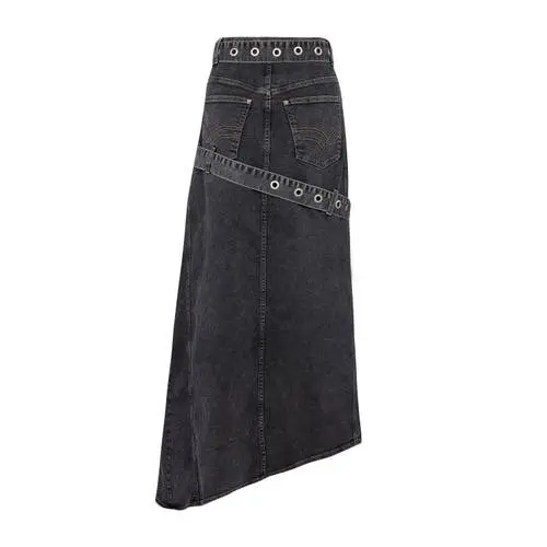 PCFG Colorblocked Denim Skirt With Belted Waist
