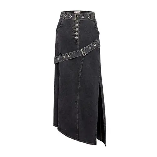 PCFG Colorblocked Denim Skirt With Belted Waist
