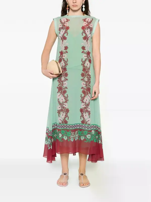 La DoubleJ Floral Silk Midi Dress