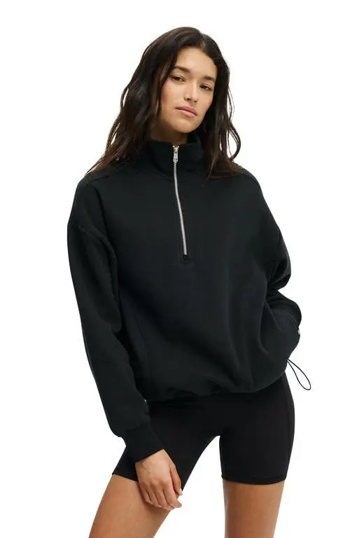 Cotton:on Active Plush Half Zip Sweatshirt - Black