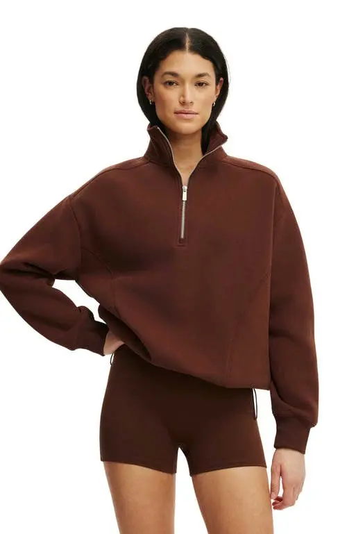 Cotton:on Active Plush Half Zip Sweatshirt - Chestnut