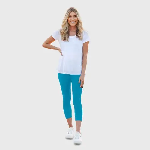 CITY THREADS Soft 100% Cotton Everyday Wear Capri Leggings - Turquoise