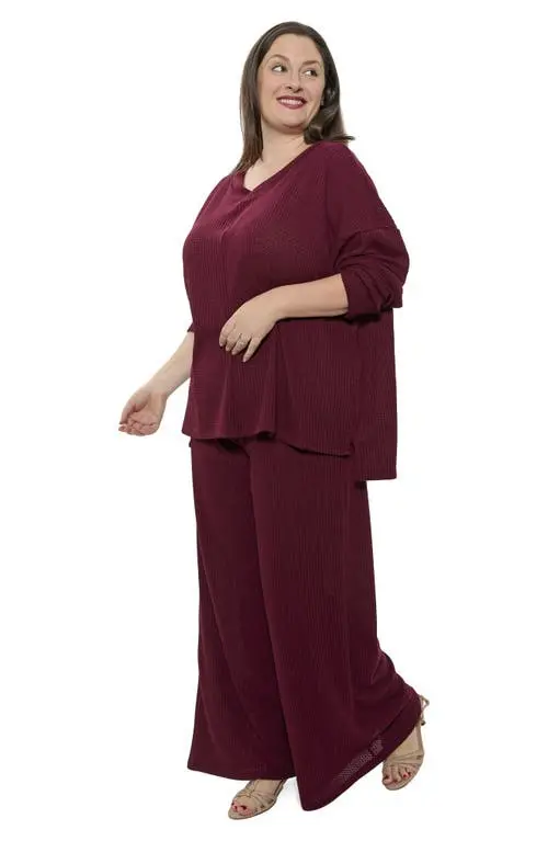 24SEVEN COMFORT APPAREL V-neck Waffle Knit Lounge Set - Wine