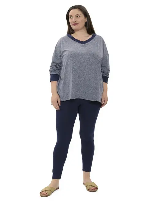 24SEVEN COMFORT APPAREL Two-piece Top And Legging Set - Navy