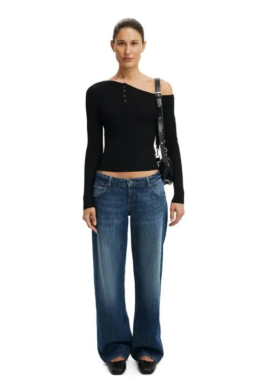 COTTON ON One Shoulder Henley Knit - Black