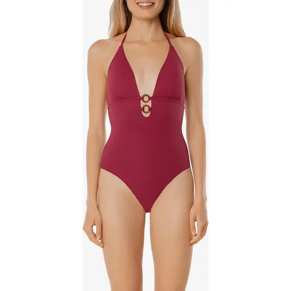 Helen Jon Tortoise Ring Plunge One-piece - Merlot Cora Texture