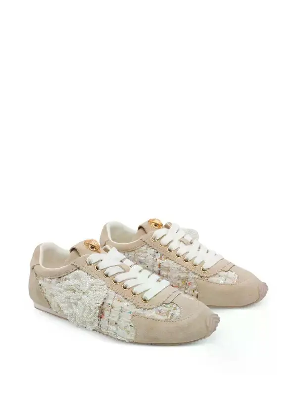 Kurt Geiger Islington Tweed Sneakers With Pearl Flower Embellishment