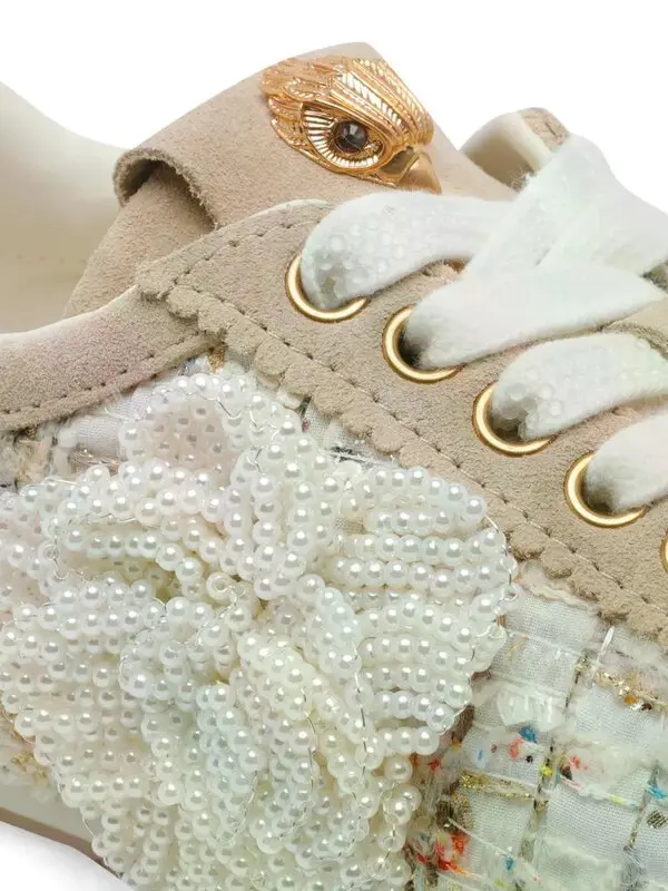 Kurt Geiger Islington Tweed Sneakers With Pearl Flower Embellishment