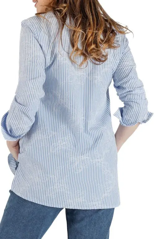 CACHE COEUR Camille Striped Button-up Maternity/nursing Top With Embroidery