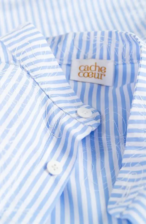 CACHE COEUR Camille Striped Button-up Maternity/nursing Top With Embroidery