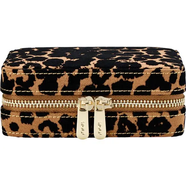 Wolf Savanna Leopard Print Jewelry Zip Case - Tan/black