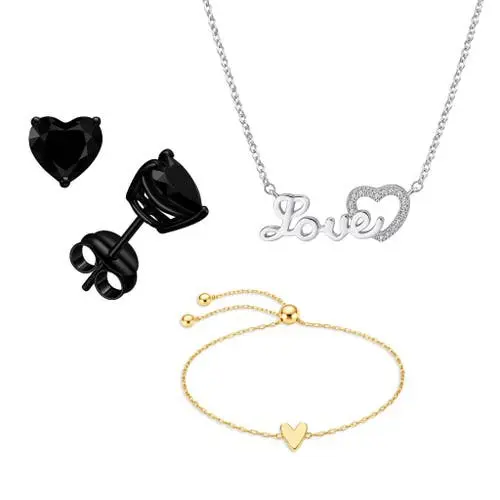 DONATELLO GIAN Love Necklace, Heart Bracelet & Heart Earrings Set - Silver