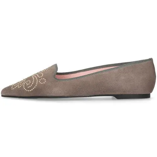 Pretty Ballerinas Pointed-toe Studded Loafers - Grey