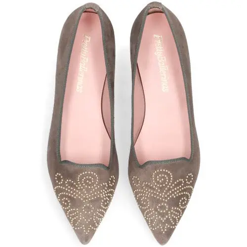 Pretty Ballerinas Pointed-toe Studded Loafers - Grey