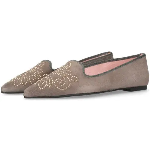 Pretty Ballerinas Pointed Toe Studded Loafer - Grey