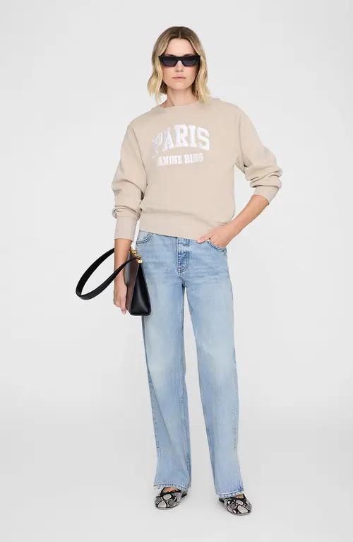 ANINE BING Harry Shrunken Paris Sweatshirt - Beige